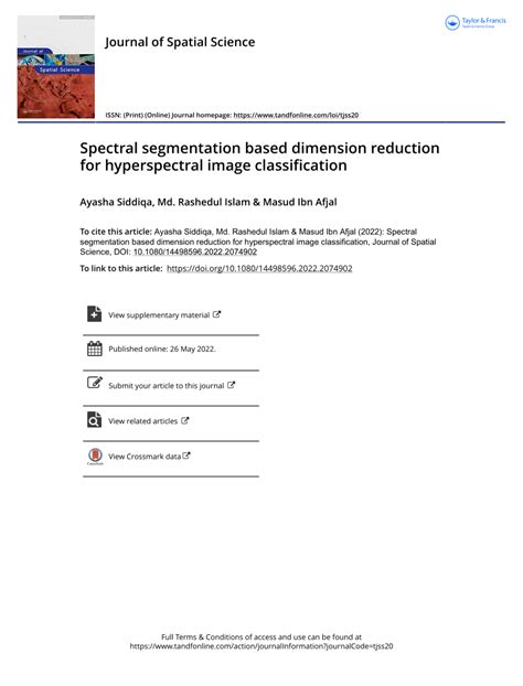 Pdf Spectral Segmentation Based Dimension Reduction For Hyperspectral