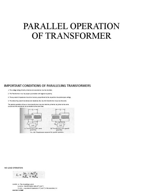 Parallel Operation Of Transformer Pdf