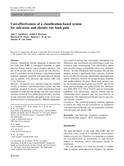 Pdf Cost Effectiveness Of A Classification Based System For Sub Acute