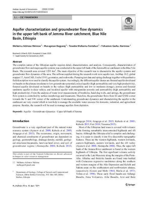 Pdf Aquifer Characterization And Groundwater Flow Dynamics In The Upper Left Bank Of Jemma