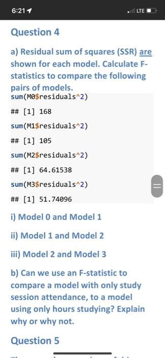 solved question 4 a residual sum of squares ssr are shown