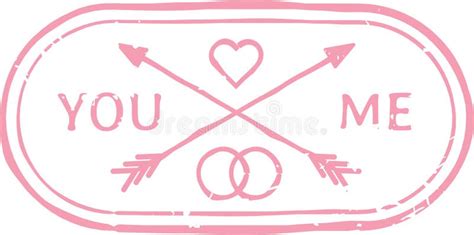 Oval Pink Stamp Featuring Crossed Arrows Wedding Rings And A Heart Conveying The Essence Of