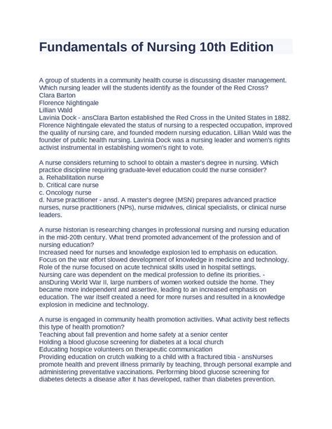 fundamentals of nursing 10th edition exams nursing docsity