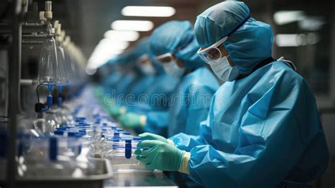 Laboratory Experts In Protective Outfit At Task Stock Illustration