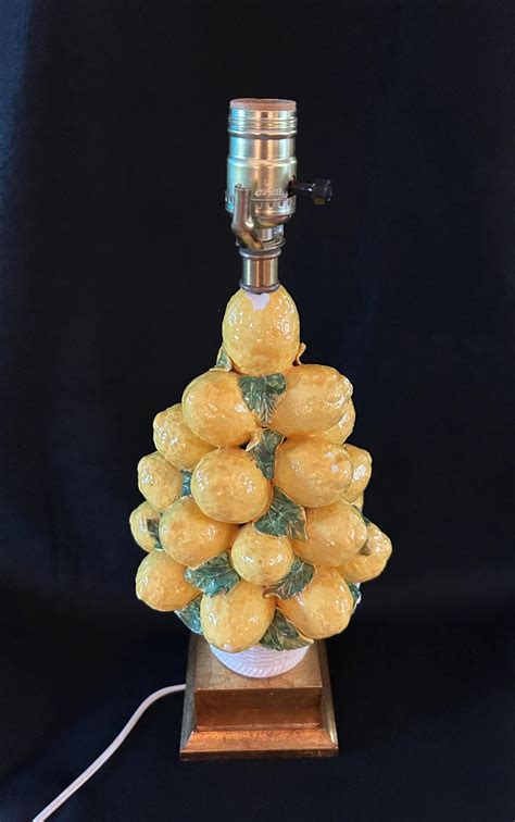 Vintage Hand Made Porcelain Italian Majolica Lemon Topiary Lamp With