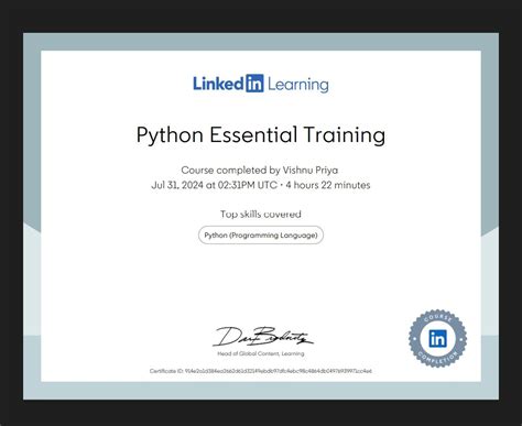 Thrilled To Have Completed My Python Certification Vishnu Priya