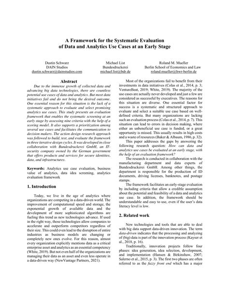 pdf a framework for the systematic evaluation of data and analytics