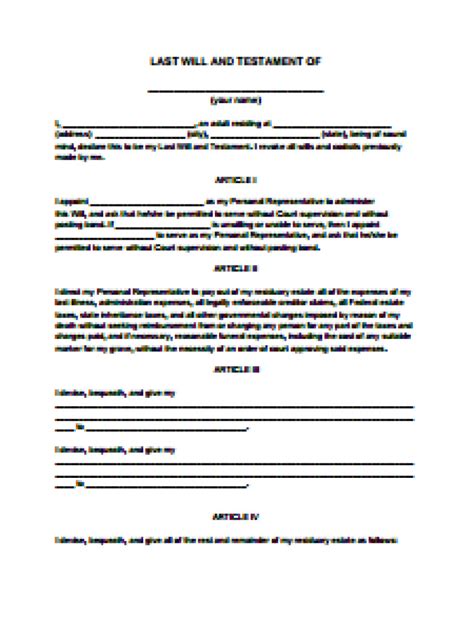 Free Printable Last Will And Testament Blank Forms Prntbl
