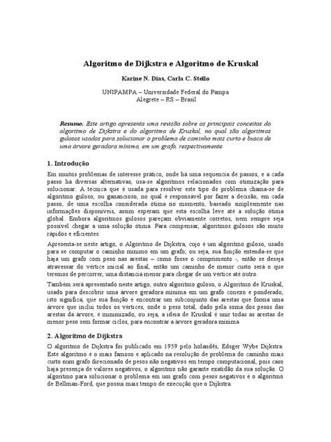 Uma Análise Comparativa Dos Algoritmos De Dijkstra E Kruskal Para Problemas De Otimização Em