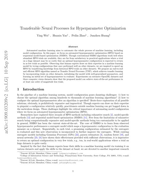 Pdf Transferable Neural Processes For Hyperparameter Optimization