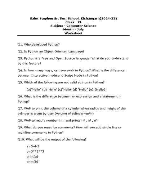 xi cs july month worksheet pdf