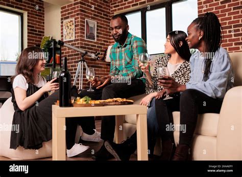 Multicultural People Group Having Happy Pleasant Chatting