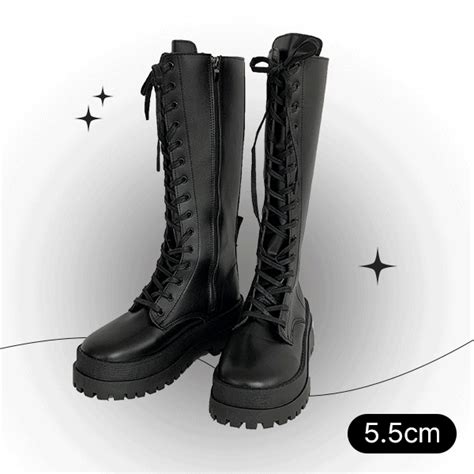 수앤수 [고퀄리티 종아리커버] [5 5cm] 키작녀 추천 블랙 경량 지퍼 통굽 워커 롱부츠 24s030