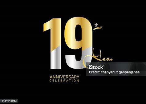 19 주년 기념 축하 금색과 은색 벡터 템플릿 19 숫자 로고 디자인 19 번째 생일 로고 로고 타입 기념일 축하를위한 벡터