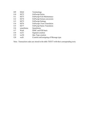 SAP Admin Tcode DOC Operating Systems Computer Software And Applications
