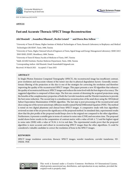 Pdf Fast And Accurate Thoracic Spect Image Reconstruction