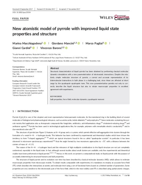 Pdf New Atomistic Model Of Pyrrole With Improved Liquid State
