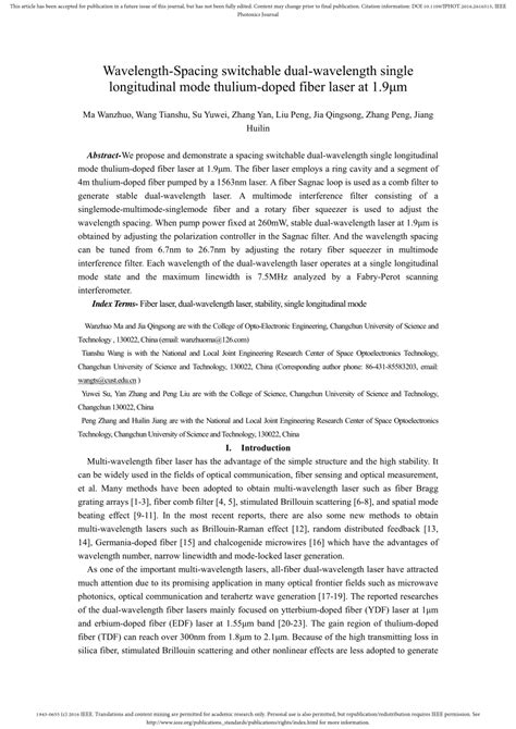 Pdf Wavelength Spacing Switchable Dual Wavelength Single Longitudinal