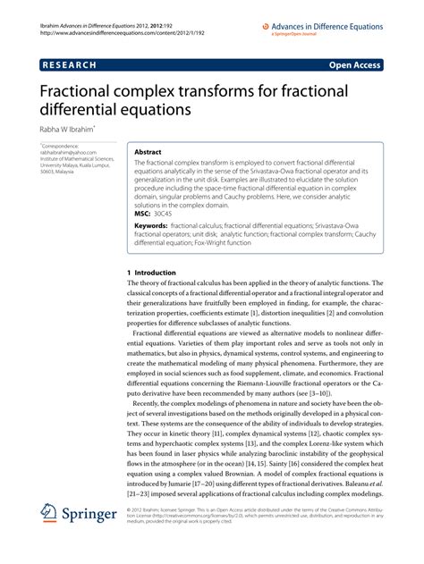 Pdf Fractional Complex Transforms For Fractional Differential Equations