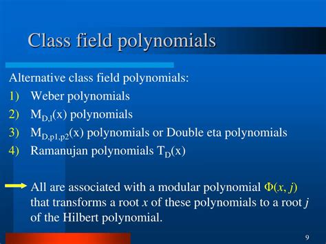 Ppt Selecting Class Polynomials For The Generation Of Elliptic Curves