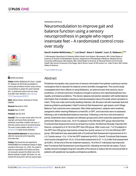Pdf Neuromodulation To Improve Gait And Balance Function Using A Sensory Neuroprosthesis In