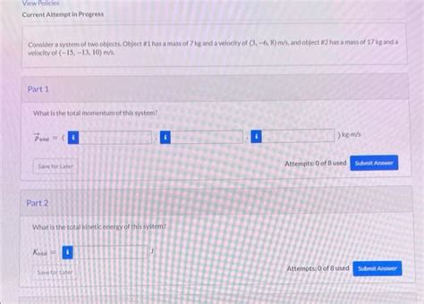 Solved Consider A System Of Two Objects Object 11 Has A