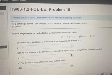 solved use the integrating factor method to find y solution