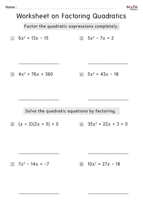 Factoring Quadratic Worksheet Pdf