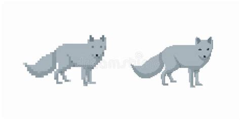 Two Pixel Art Wolves Showing Unique Simple Stylized Designs In Grey
