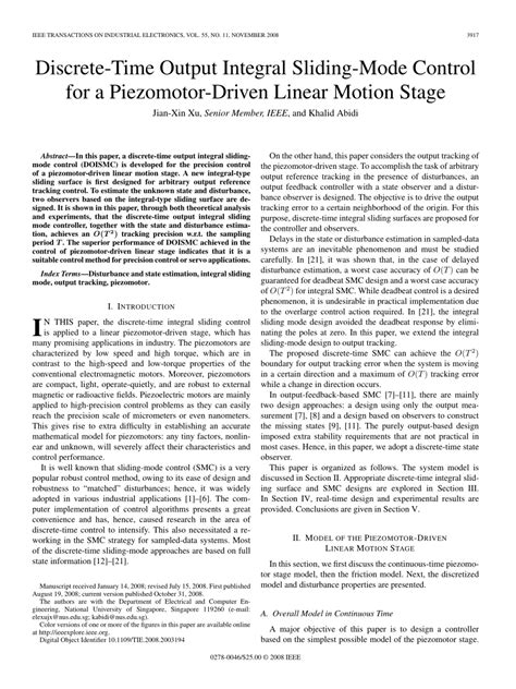 Pdf Discrete Time Output Integral Sliding Mode Control For A Piezomotor Driven Linear Motion Stage