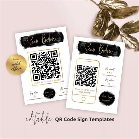QR Code Board Template Editable QR Scan Sign Design Black Gold Scan To Shop Printable Poster