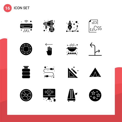 Editable Vector Line Pack Of 16 Simple Solid Glyphs Of Development Css