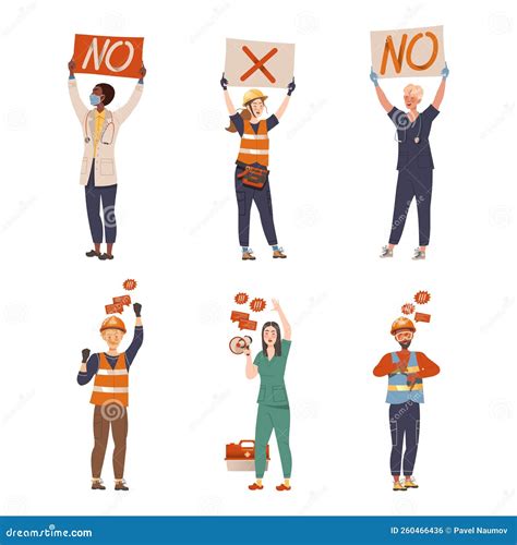 Protesting Working Class People With Placards Set Protesters On Protesting Working Class People With Placards Set Protesters On
