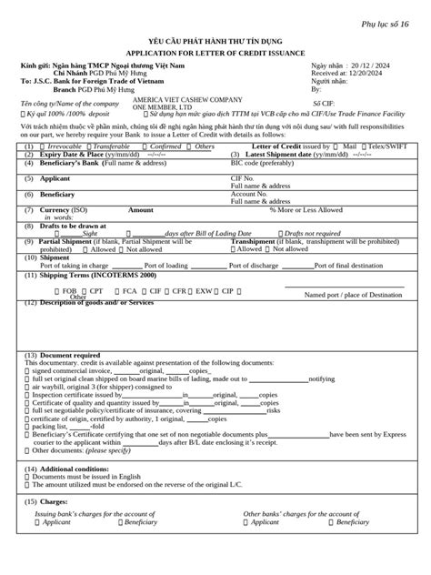 Application For Lc Issuance Pdf