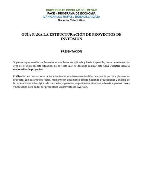 Guia Para La Formulacion De Proyectos Pdf Mercado Economía