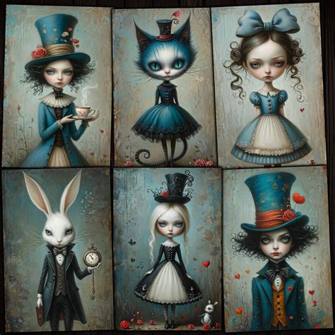 Gothic Alice In Wonderland Printable Art Pages Junk Journal Kit
