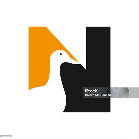 편지 N 부정적인 공간 개념 벡터 템플릿에 초기 오리 로고 가금류에 대한 스톡 벡터 아트 및 기타 이미지 가금류 거위 새 깃털 Istock