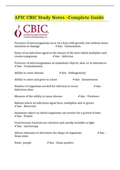 APIC CBIC Study Notes Complete Guide CBIC Stuvia US