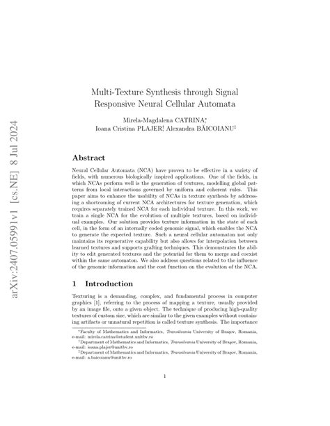 Pdf Multi Texture Synthesis Through Signal Responsive Neural Cellular