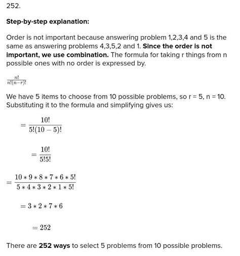 In A 10 Item Problem Solving Test How Any Ways Can You Select 5 Problems To Solve A252 B254