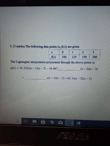 Solved 5 2 Marks The Following Data Points Ax Are