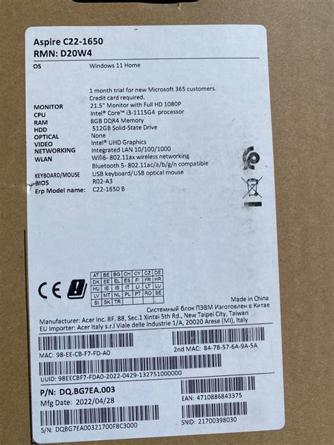 Desktops Desktop All In One Acer Aspire C22 1650