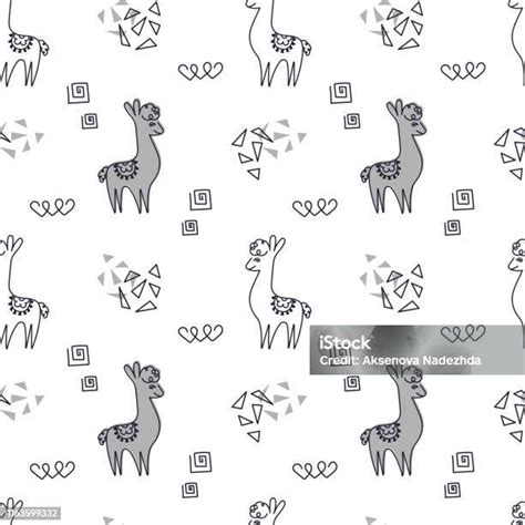 원활한 배경 흰색 배경에 귀여운 라마 또는 알파카 직물 직물 배경 화면 벡터 낙서 그림 귀여운에 대한 스톡 벡터 아트 및 기타