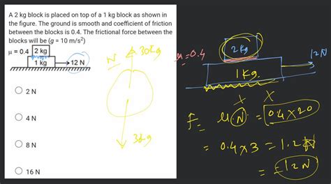 A 2 Kg Block Is Placed On Top Of A 1 Kg Block As Shown In The Figure The