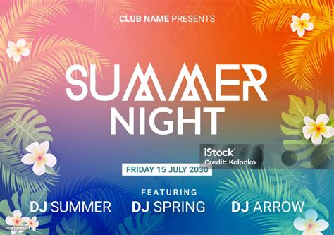 여름 밤 댄스 파티 해변 전단 디자인 여름 밤 일몰 열대 벡터 포스터 템플릿 배경 여름에 대한 스톡 벡터 아트 및 기타 이미지 여름 밤 하루 시간대 파티 Istock
