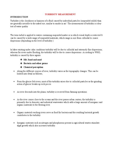 Turbidity Measurement Experiment Pdf Water Purification