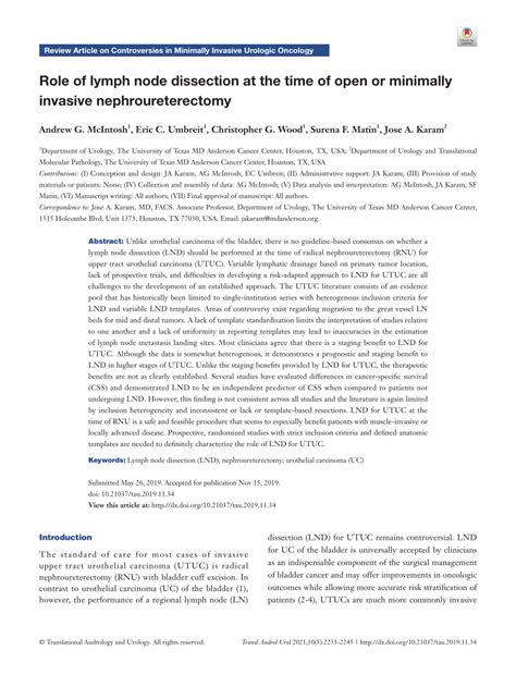 Pdf Role Of Lymph Node Dissection At The Time Of Open Or Minimally