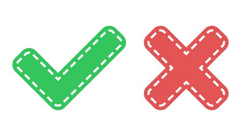 간단한 아이콘을 수행하지 마십시오 벡터 요소입니다 행동 또는 응답 버전을 나타내는 데 사용되는 녹색 확인 표시 및 적십자 개체 그룹에 대한 스톡 벡터 아트 및 기타 이미지