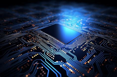 Premium Photo Futuristic Microchip Processor With Lights On The Blue Background Quantum Large