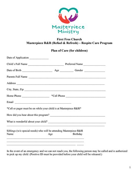 Plan Of Care And Declaration Of Consent Arch National Respite Network